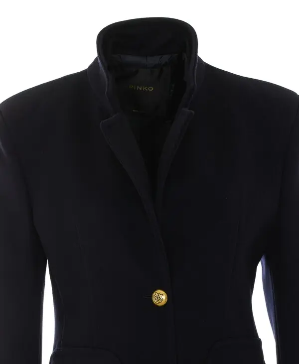 Pinko Long Tailored Coat With Notched Lapels - Navy Blue