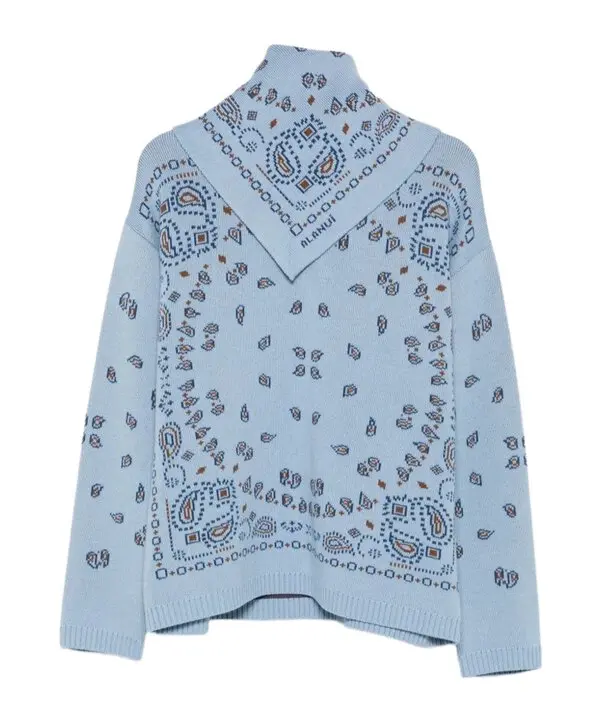 Alanui Sweater With Bandana Jacquard Motif - Light Blue