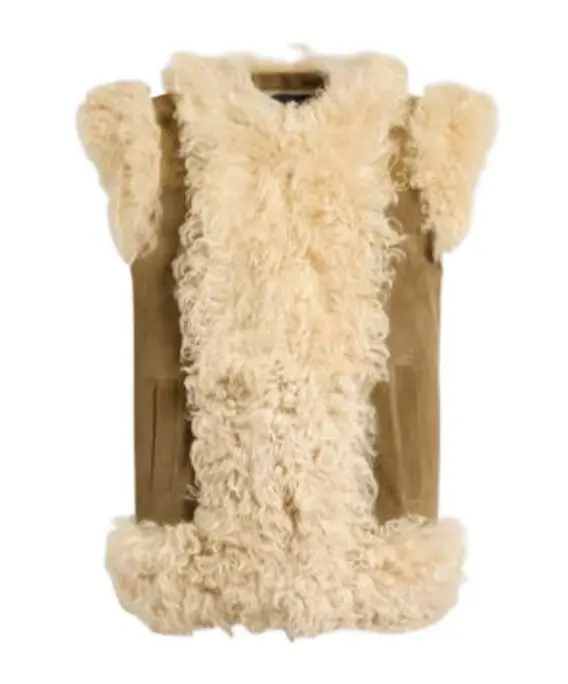 Etro Shearling Waistcoat With Peacock Embroidery - Camel