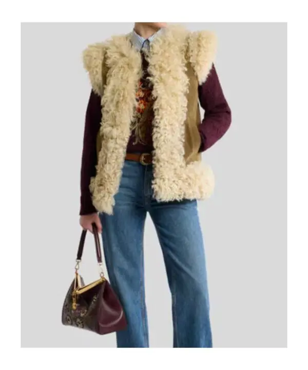 Etro Shearling Waistcoat With Peacock Embroidery