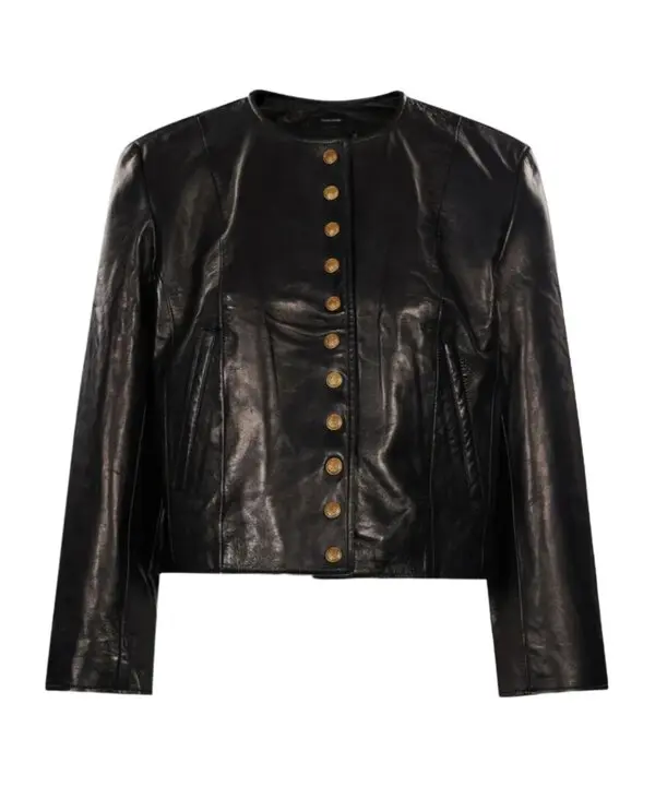 R13 Round Neck Long Sleeve Leather Jacket