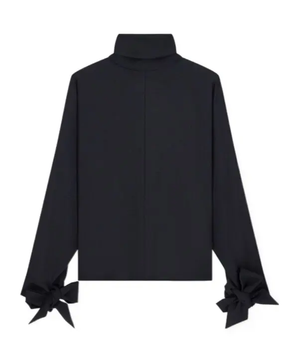 Emporio Armani Blouse In Recycled Crepe With High Neckline And Tie Cuffs - Black