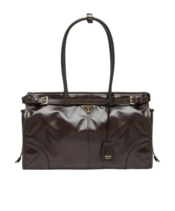 Prada Bonnie Large Leather Handbag In Dark - Brown