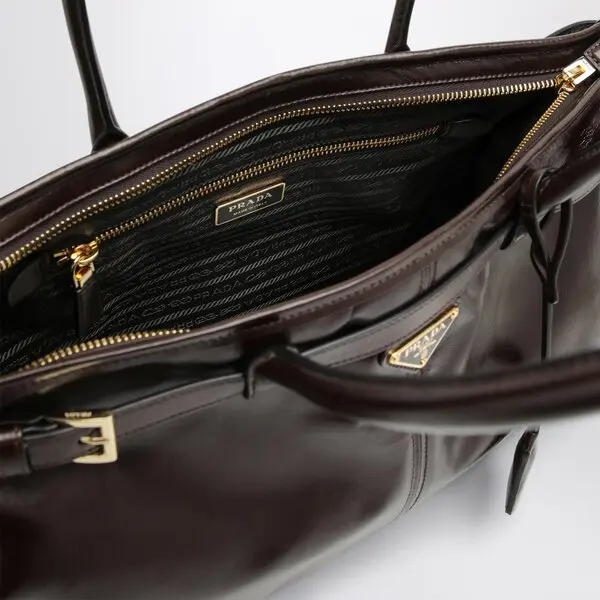 Prada Bonnie Large Leather Handbag In Dark