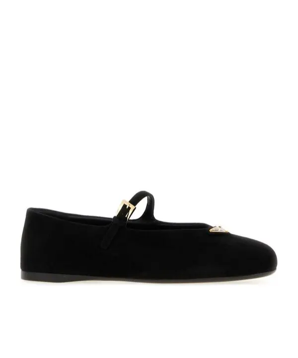 Prada Buckle-strap Logo-plaque Ballet Flats
