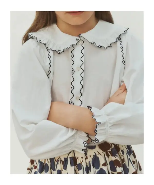 Bonpoint Maneke Embroidered Ruffle Blouse