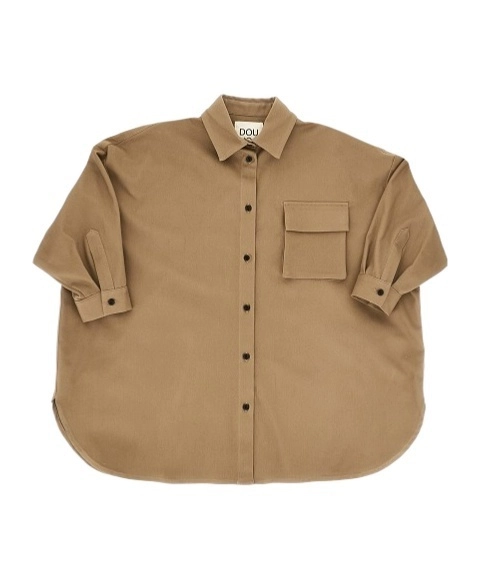 DOUUOD Button-up Chest-pocket Cotton Shirt Dress - Beige
