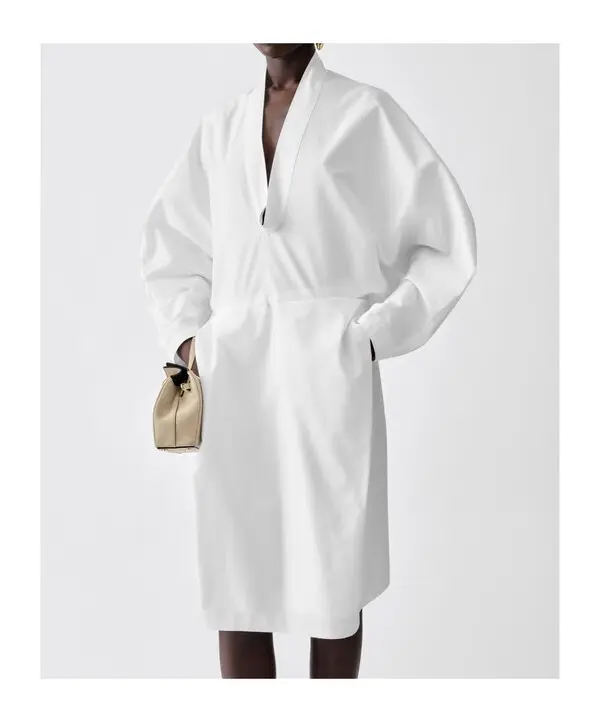 Jacquemus V-neck Fitted Dress With Long Sleeves And Ruffled Back - White