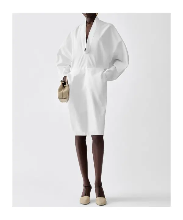 Jacquemus V-neck Fitted Dress With Long Sleeves And Ruffled Back - White