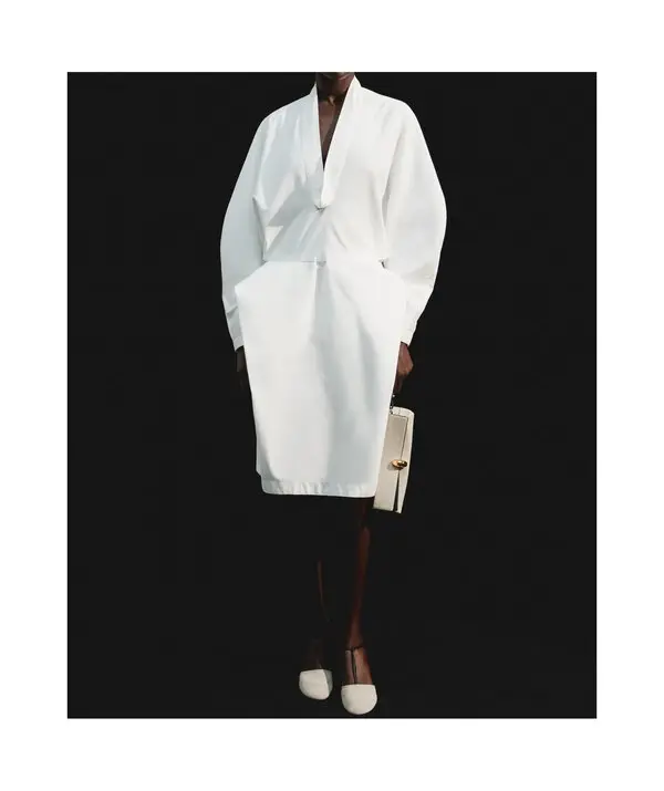 Jacquemus V-neck Fitted Dress With Long Sleeves And Ruffled Back - White