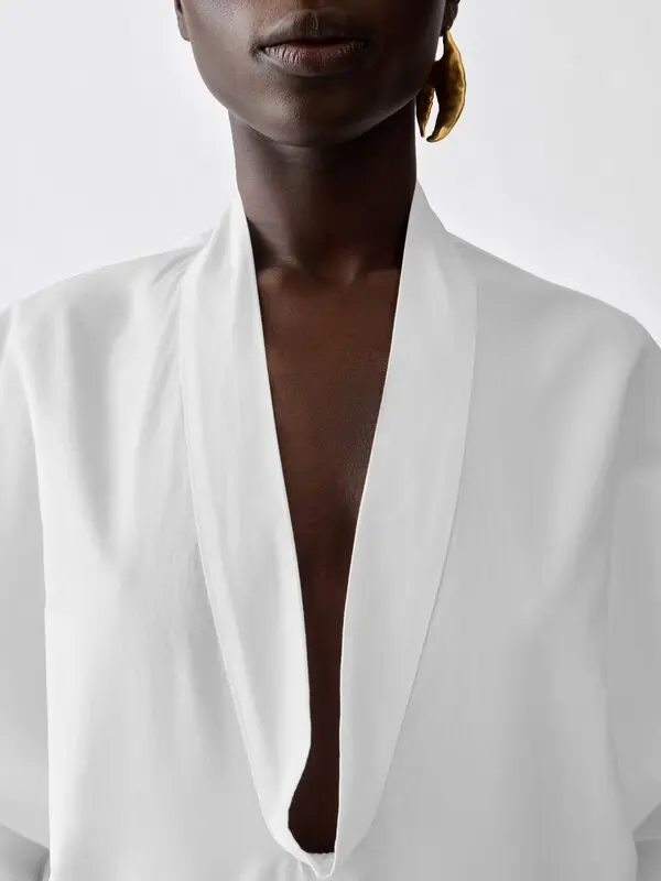 Jacquemus V-neck Fitted Dress With Long Sleeves And Ruffled Back - White