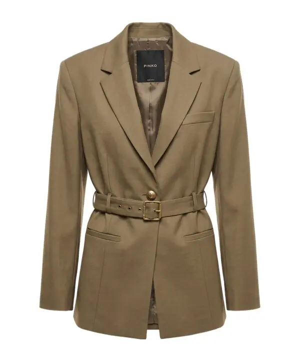 Pinko Belted Slim-fit Jacket - Green Stone