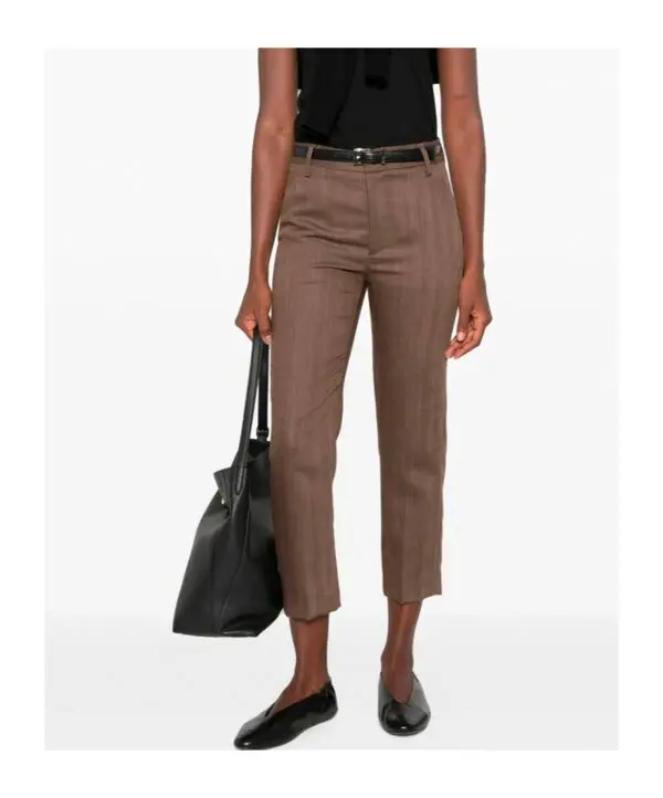 DONDUP Nima Cropped Herringbone Wool Trousers
