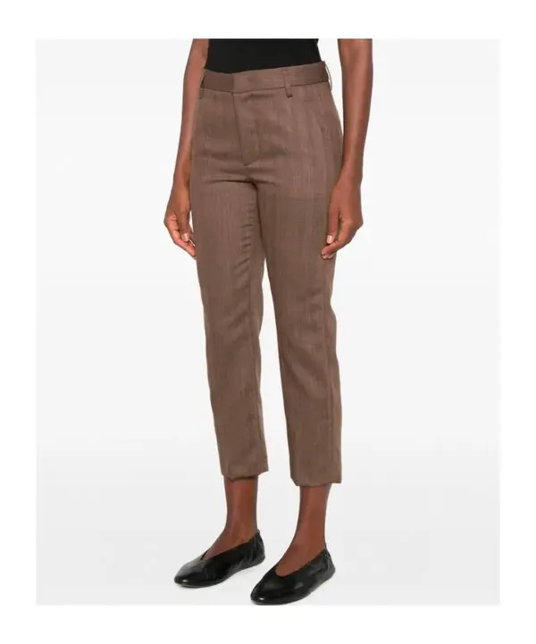 DONDUP Nima Cropped Herringbone Wool Trousers