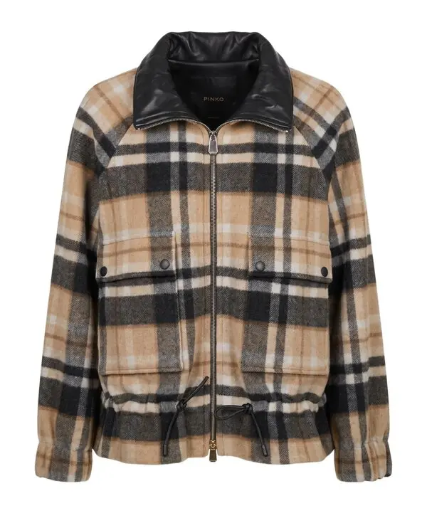 Pinko Check-pattern Elasticated-hem Jacket - Grey