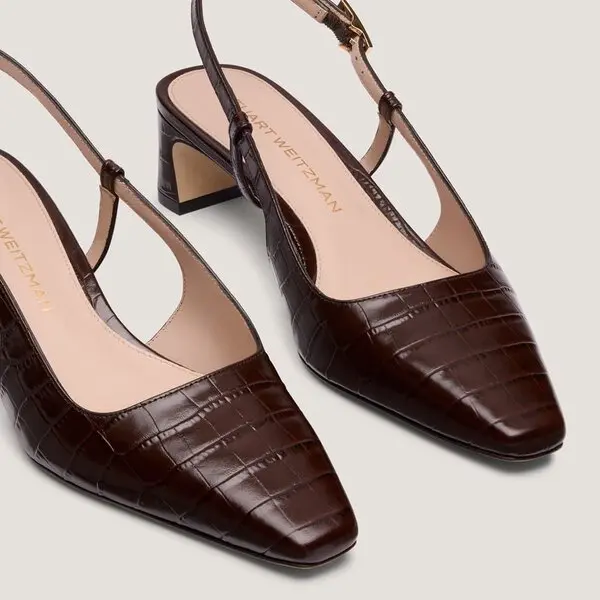 STUART WEITZMAN Croc-effect Slingback Pumps