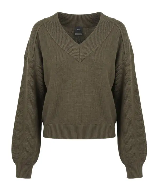 Pinko Long Sleeve V-neck Jumper - Verde Militare