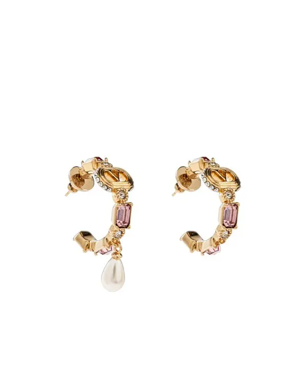 Valentino Garavani Vlogo Signature Embellished Hoop Earrings With Pearl - Gold