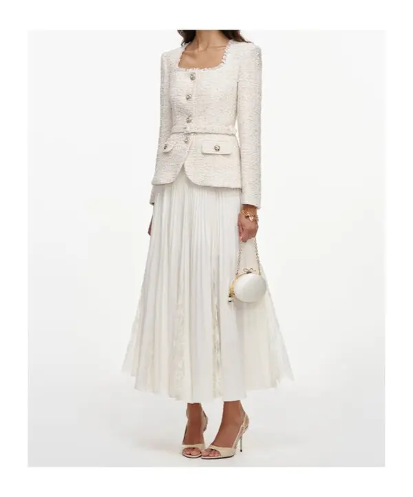 SELF-PORTRAIT Tailored Boucle And Chiffon Midi Dress