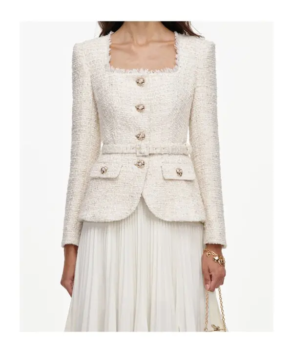 SELF-PORTRAIT Tailored Boucle And Chiffon Midi Dress