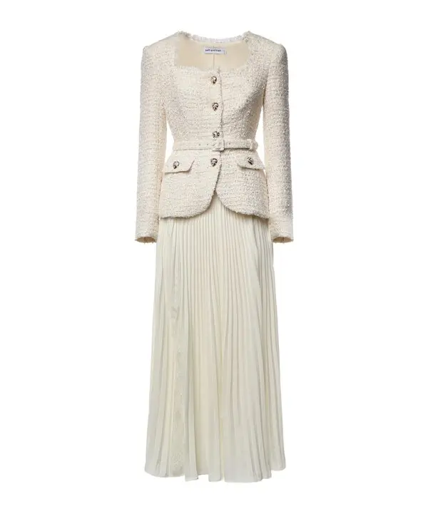 SELF-PORTRAIT Tailored Boucle And Chiffon Midi Dress - Cream