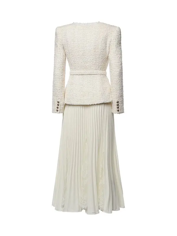 SELF-PORTRAIT Tailored Boucle And Chiffon Midi Dress