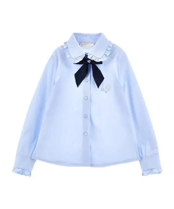 Monnalisa Ruffled-collar Bow-detail Shirt - Light Blue