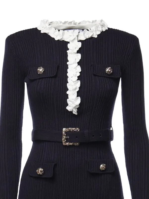 SELF-PORTRAIT Flower Detailed Knitted Mini Dress