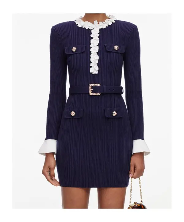SELF-PORTRAIT Flower Detailed Knitted Mini Dress