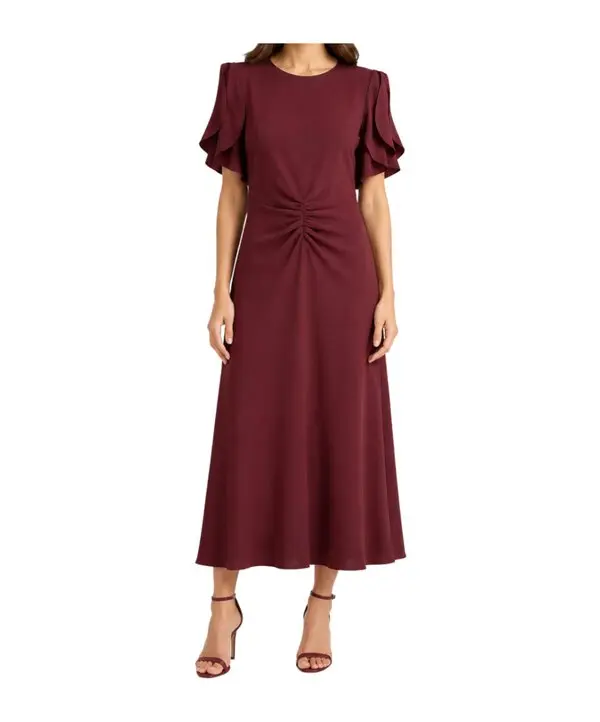 Victoria Beckham Bela Gathered Midi Dress - Burgundy