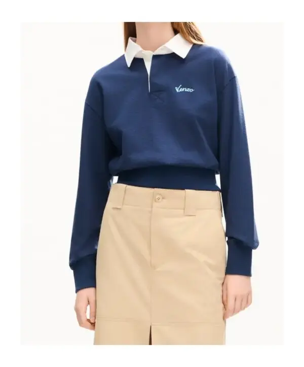Kenzo Varsity Embroidered Long Sleeve Polo Shirt - Blue-black
