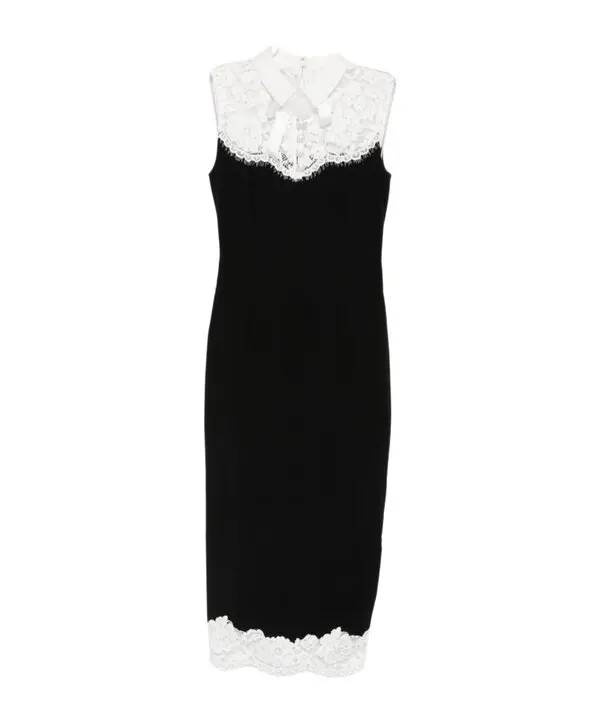 SELF-PORTRAIT Lace-trimmed Bow-detail Midi Dress - Black