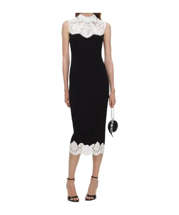 SELF-PORTRAIT Lace-trimmed Bow-detail Midi Dress