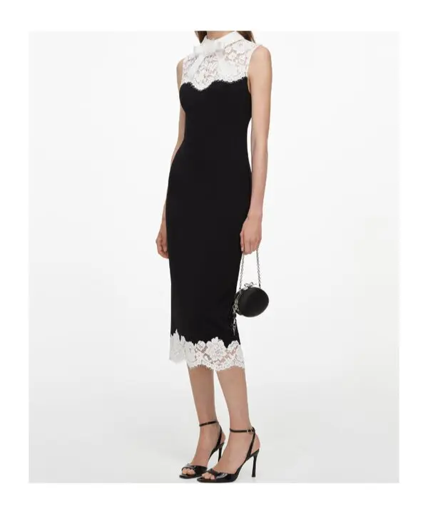 SELF-PORTRAIT Lace-trimmed Bow-detail Midi Dress