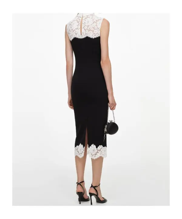 SELF-PORTRAIT Lace-trimmed Bow-detail Midi Dress