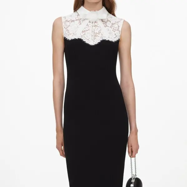 SELF-PORTRAIT Lace-trimmed Bow-detail Midi Dress