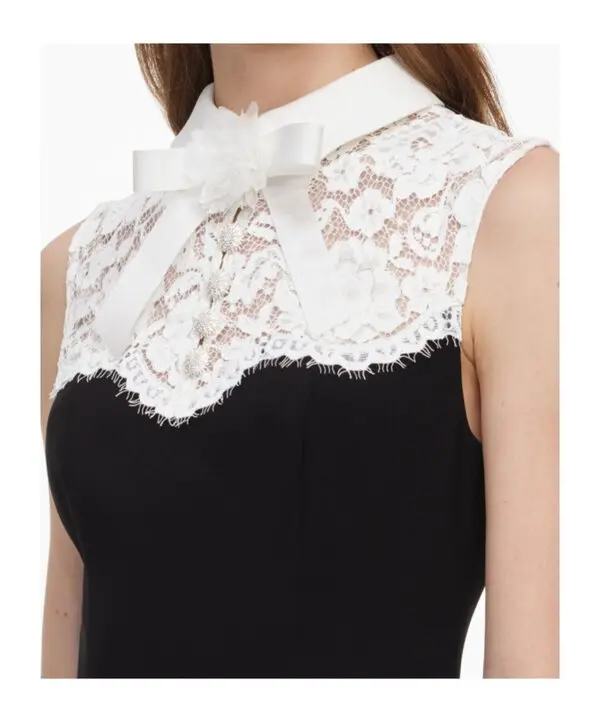 SELF-PORTRAIT Lace-trimmed Bow-detail Midi Dress