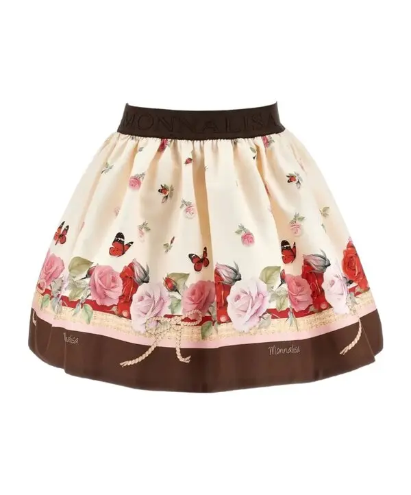 Monnalisa Floral-print Logo-waistband Skirt - Multicolor