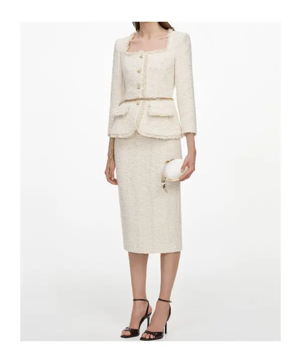 SELF-PORTRAIT Boucle Tailored Chain Midi Dress