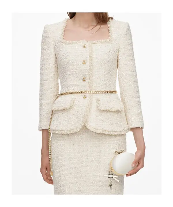 SELF-PORTRAIT Boucle Tailored Chain Midi Dress