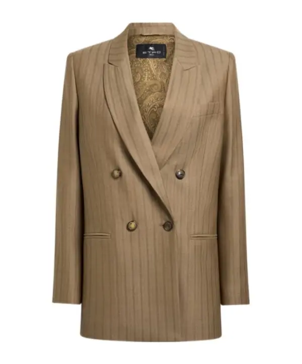 Etro Double-breasted Wool Jacquard Jacket With Striped Pattern