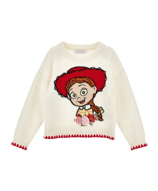 Monnalisa Intarsia-knit Embroidered-rose Sweater - White