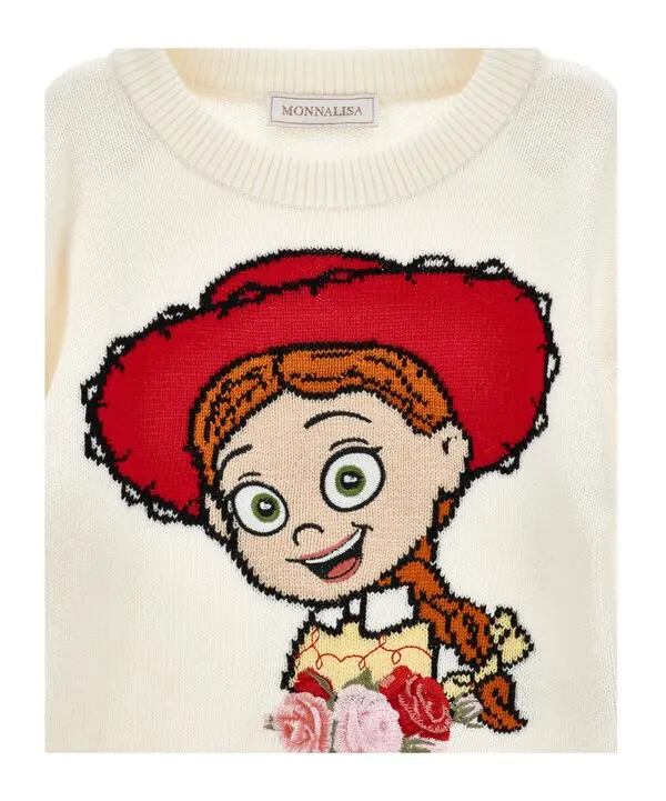 Monnalisa Intarsia-knit Embroidered-rose Sweater