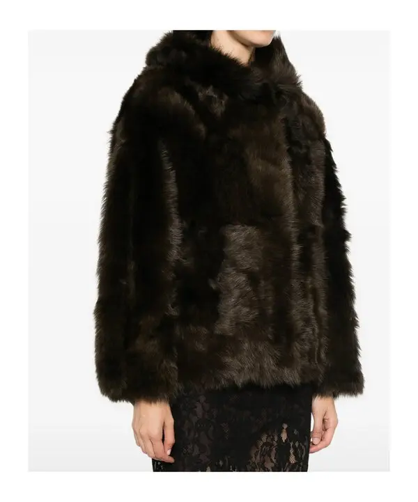YVES SALOMON Hooded Fur Jacket - Black