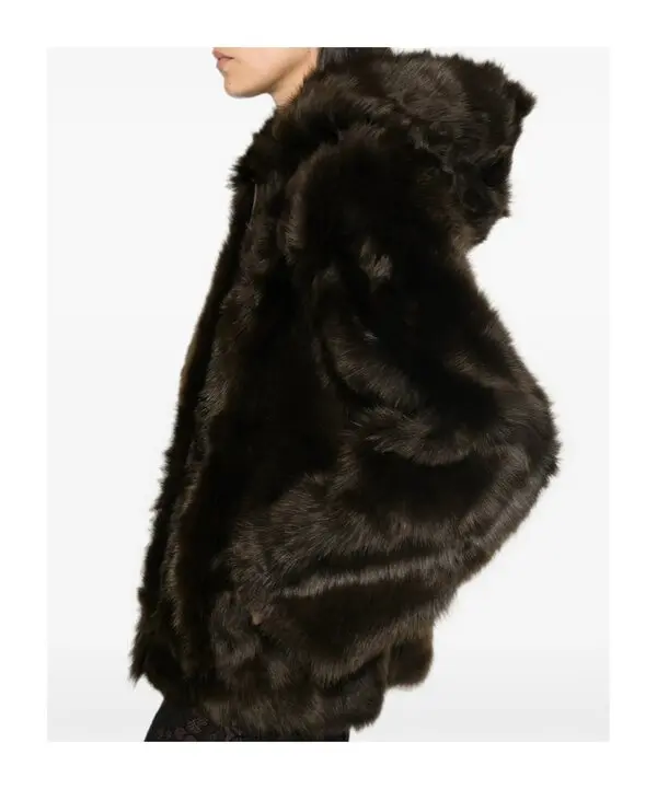 YVES SALOMON Hooded Fur Jacket - Black