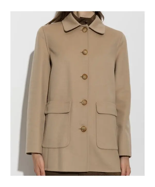 Valentino Garavani Logo-embellished Patch-pocket Coat - Beige