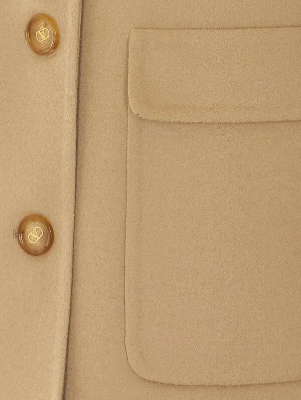 Valentino Garavani Logo-embellished Patch-pocket Coat - Beige