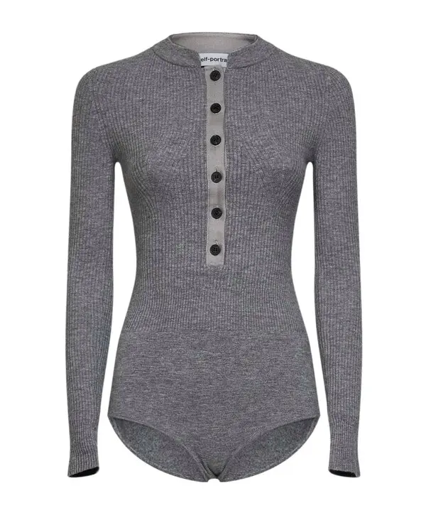 SELF-PORTRAIT Button Knit Playsuit - Grey
