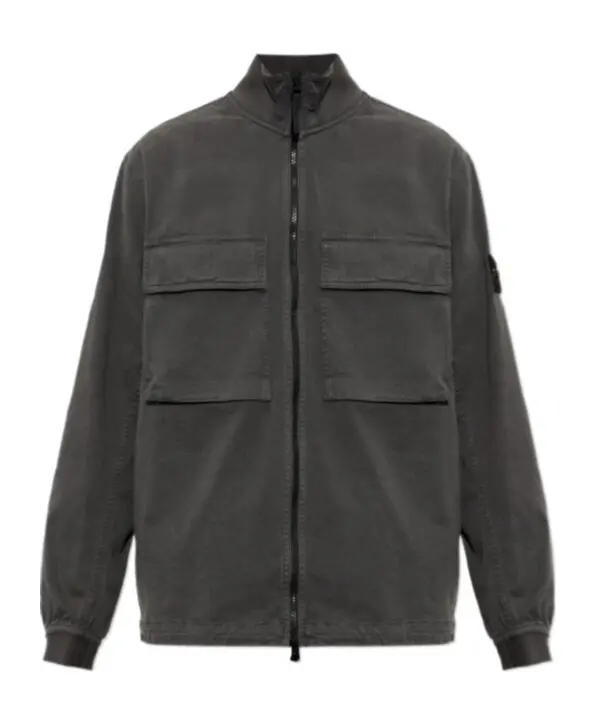 Stone Island Logo-patch Zip-up Shirt Jacket - Grey