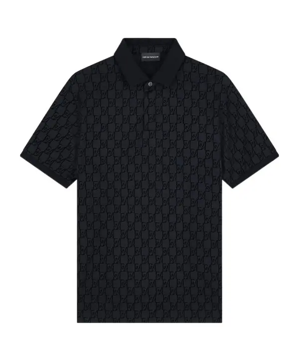 Emporio Armani Polo Shirt In Lyocell Blend With All-over Logo - Blue